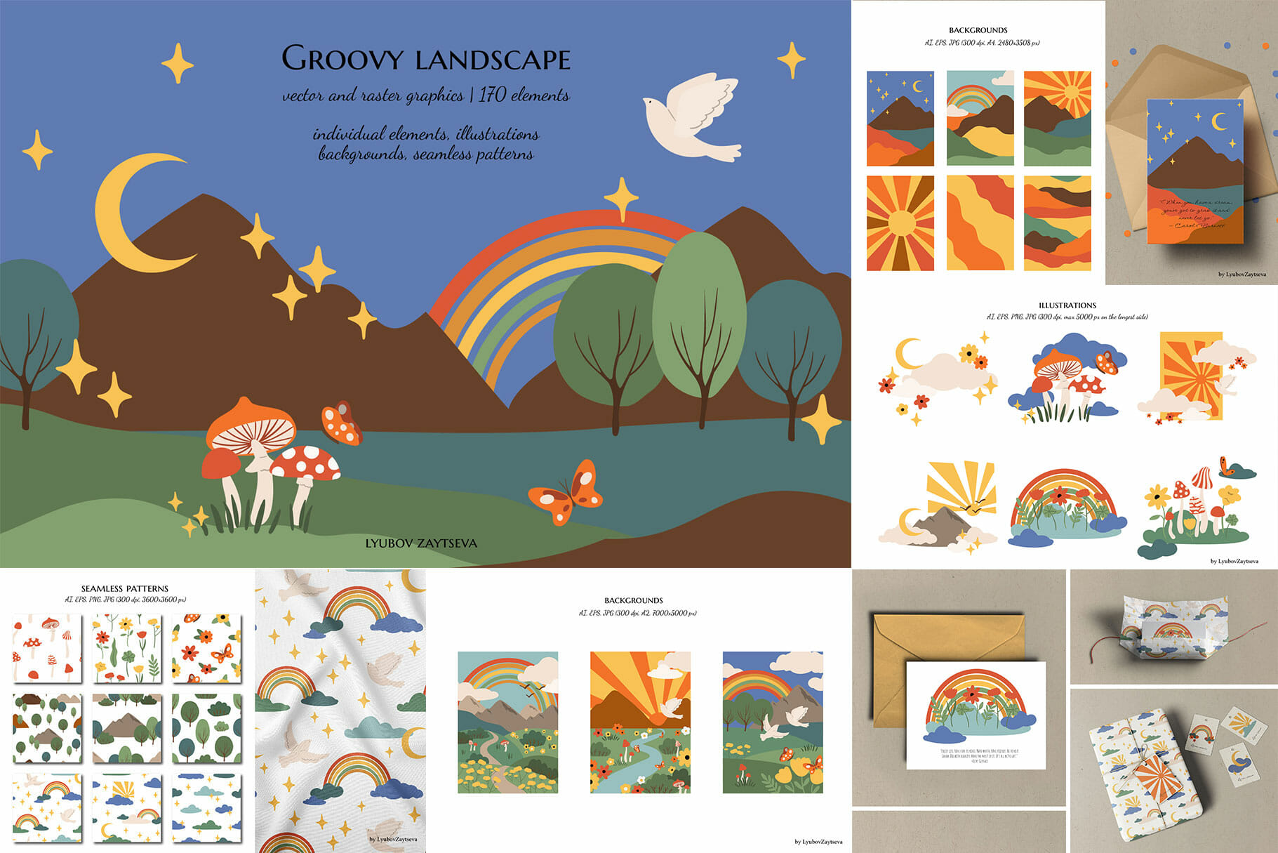 Retro vibes bundle, Groovy hippie clipart - Crealandia