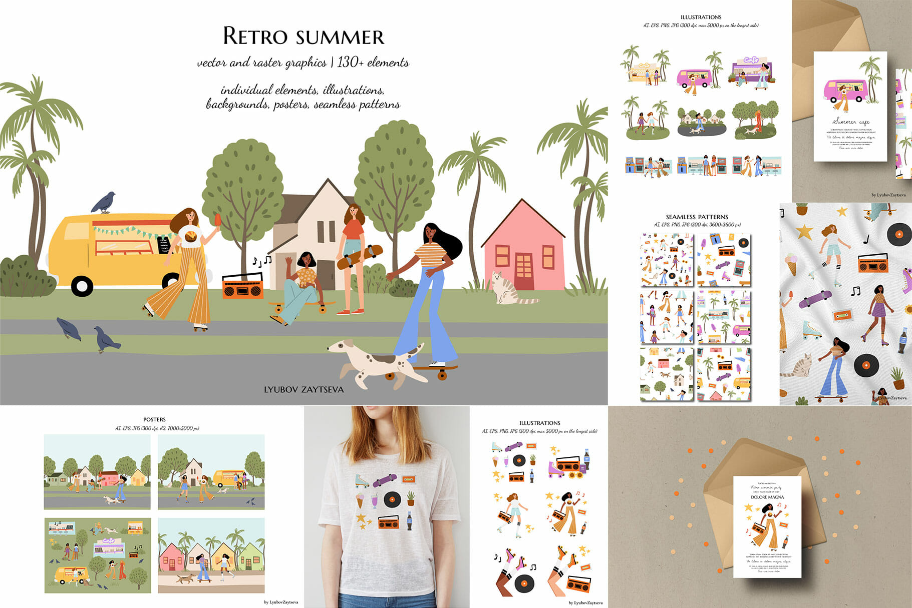 Retro vibes bundle, Groovy hippie clipart - Crealandia