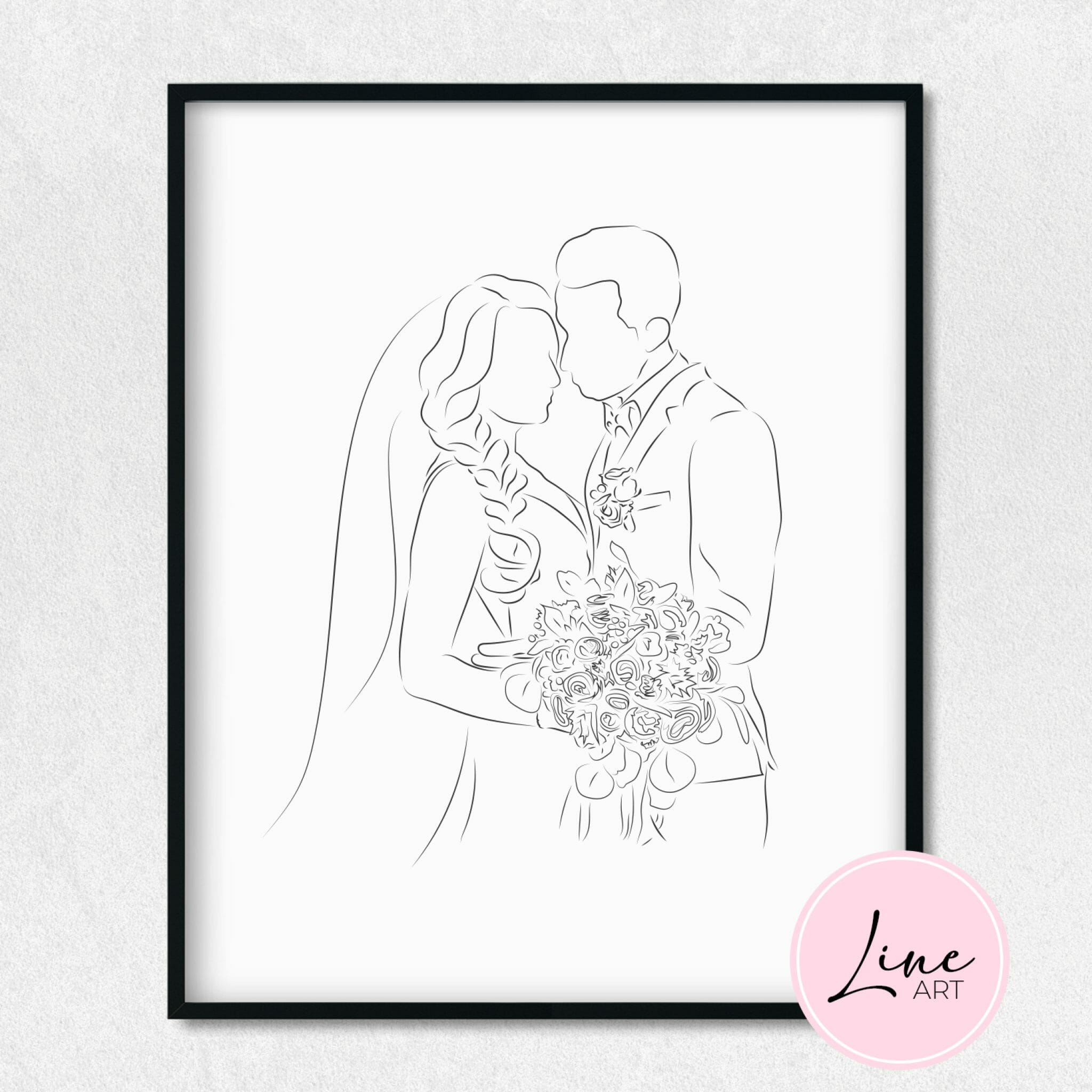 Wedding Portrait from Photo Custom Line Drawing Gift