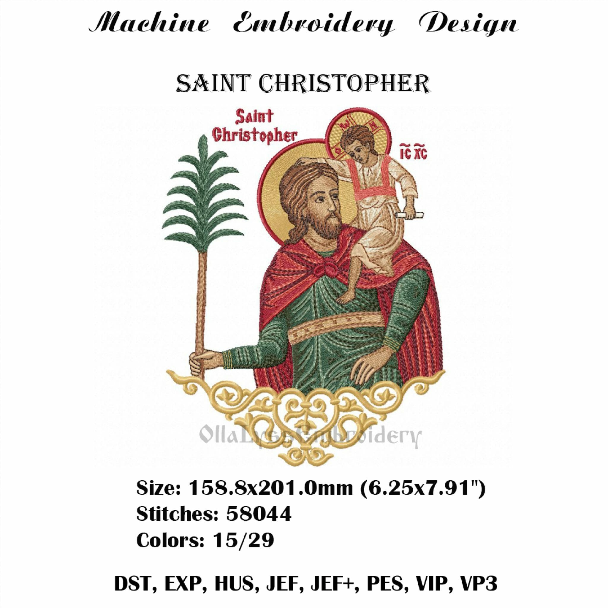 Saint Christopher 7x8 machine embroidery design
