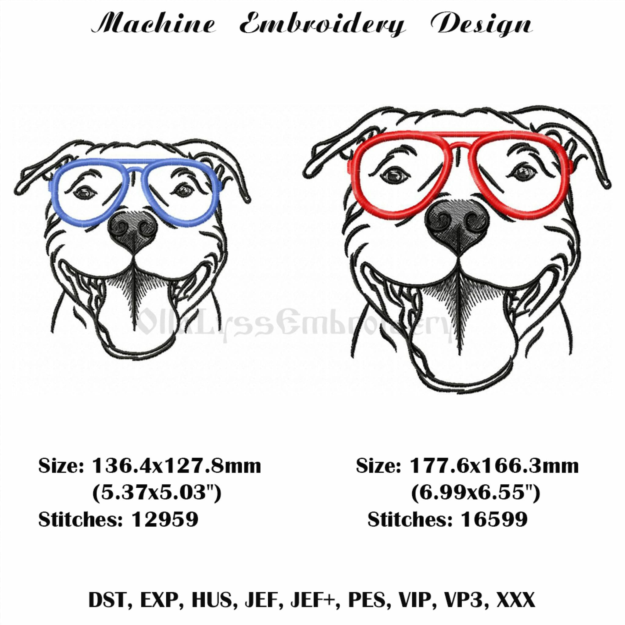 Hipster Staffordshire Bull Terrier Dog embroidery design