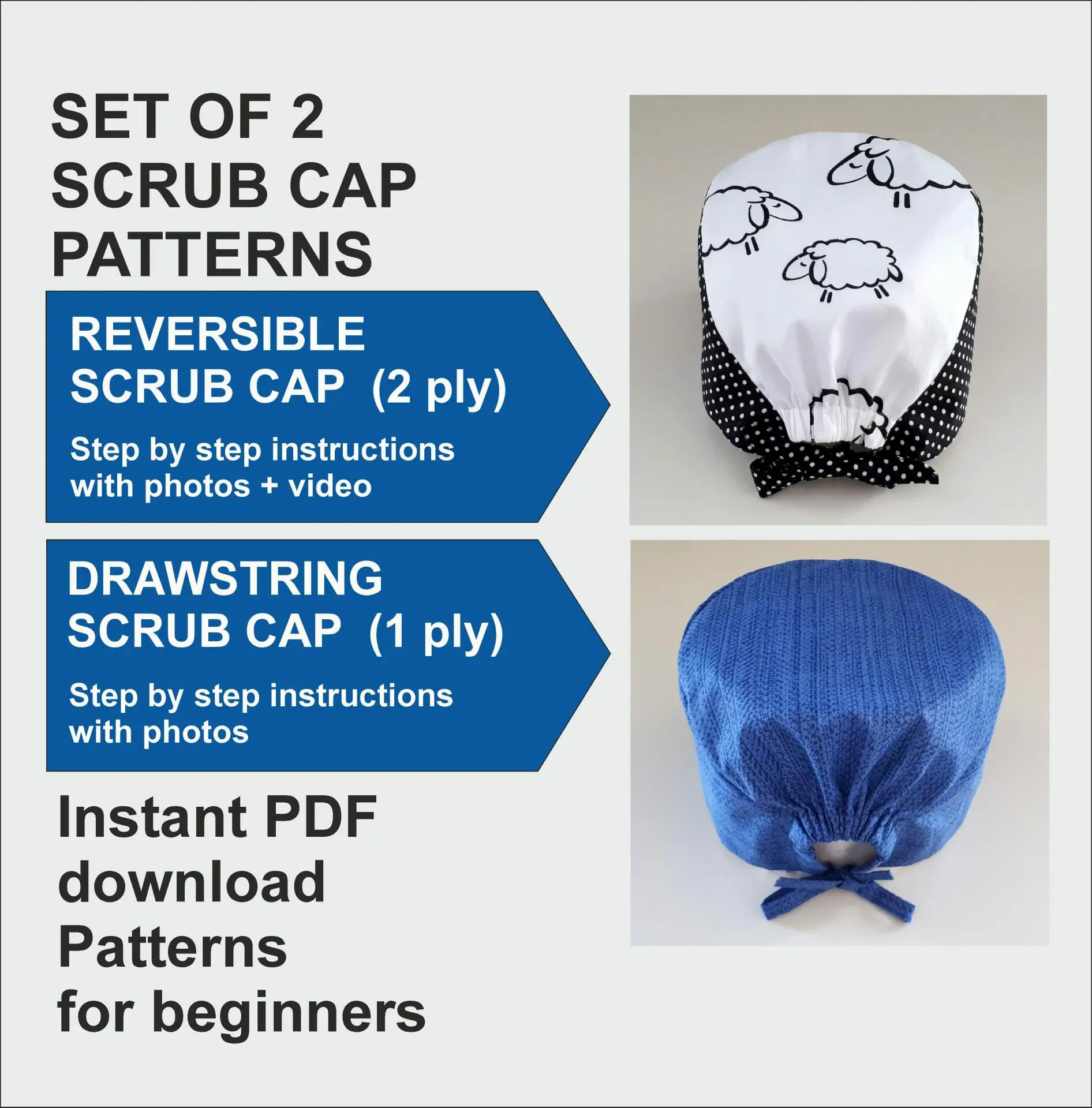 Surgical cap pattern Set of 2 patterns for beginners