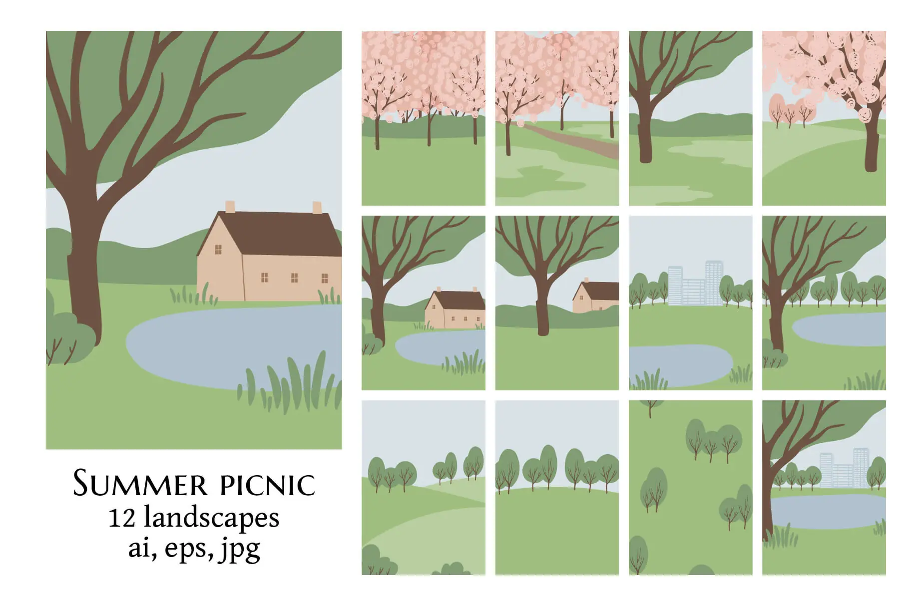 Summer park landscape clipart, vector nature background - Crealandia