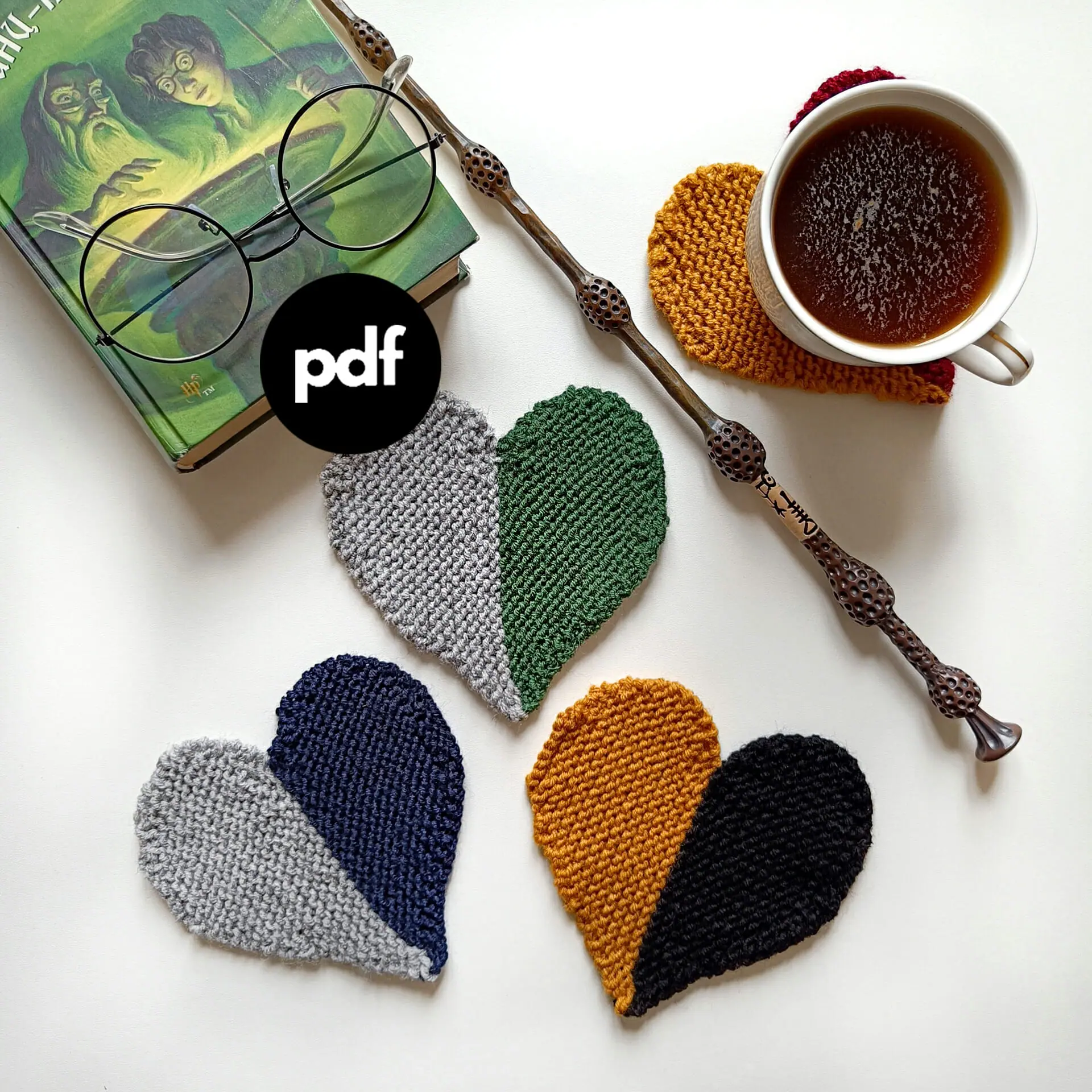 Hogwarts Heart Mug coaster knitting pattern pdf