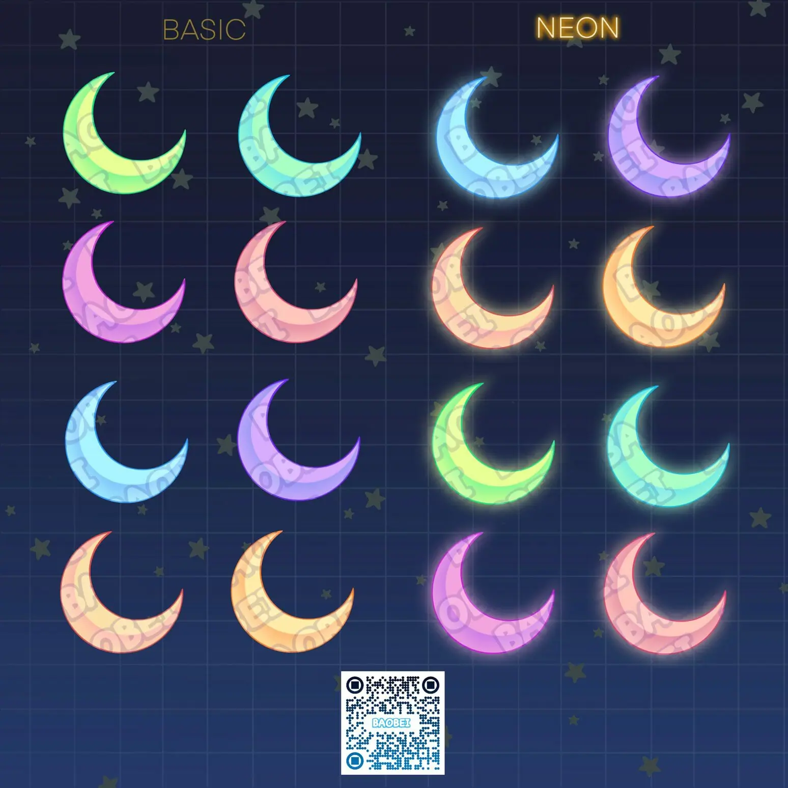 Cute neon Moon Badges for Streamers
