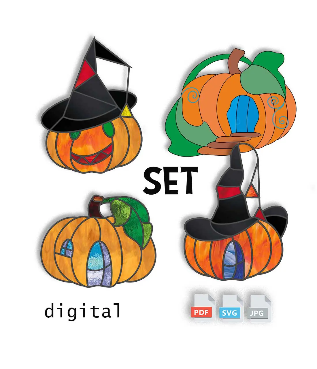 Halloween Pumpkin Stained Glass Pattern - Crealandia