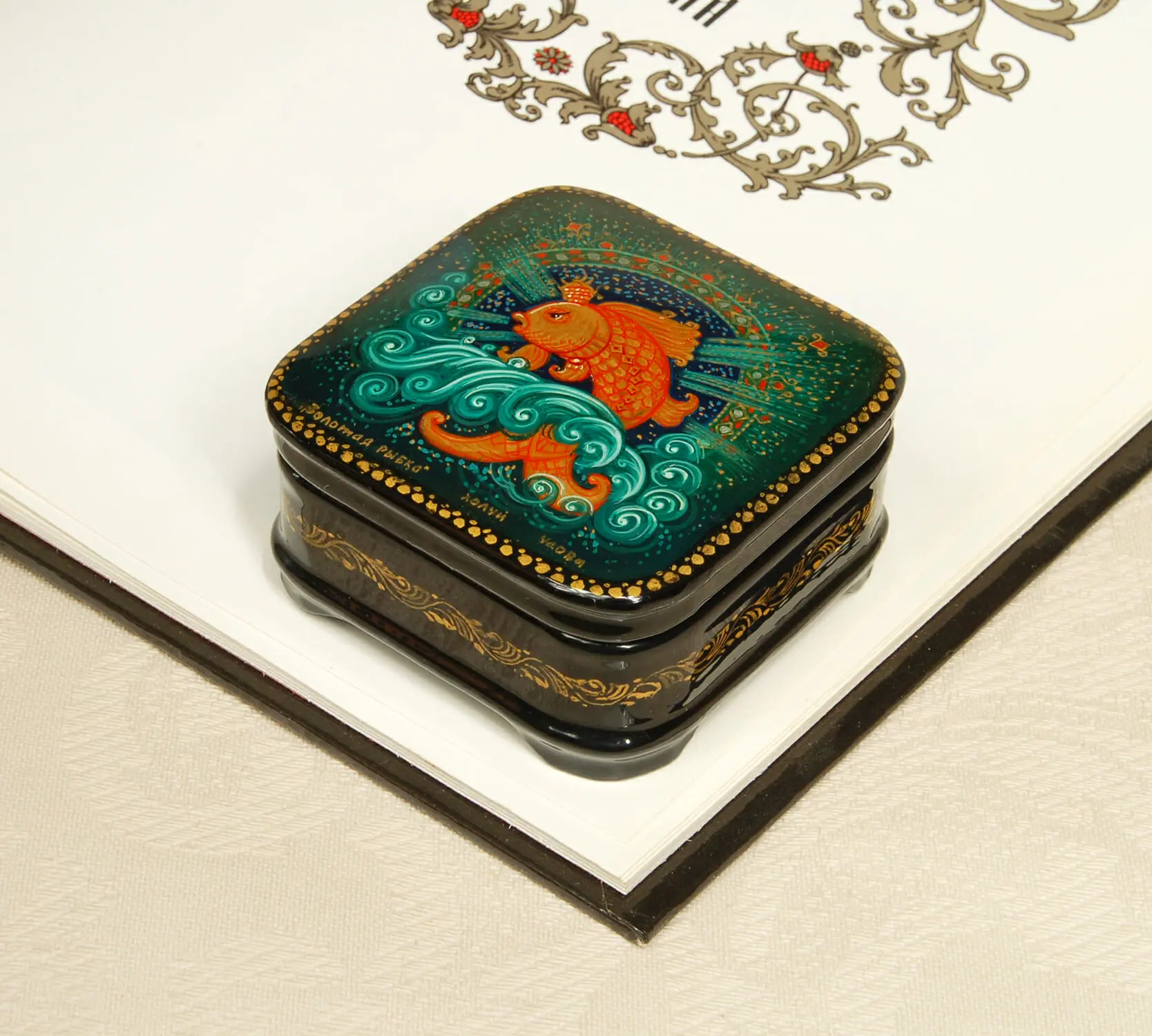 Golden fish lacquer box fairy tale art unique interior