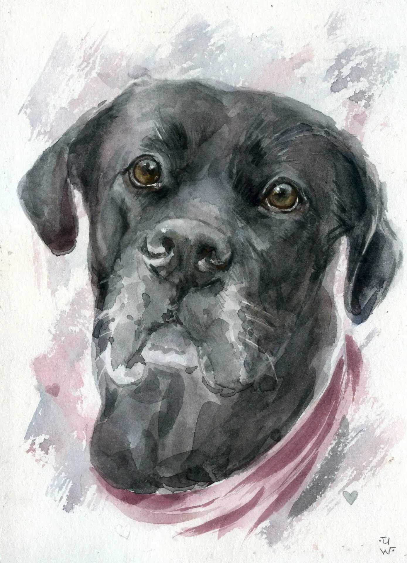 Sweet Buddy Pet Portrait Watercolor Painting