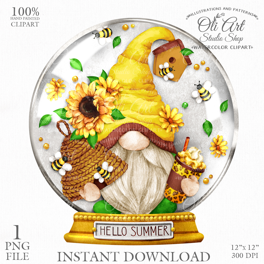 Summer Gnome, Snow Globe, Gnome Images. Gnomes Graphics - Crealandia