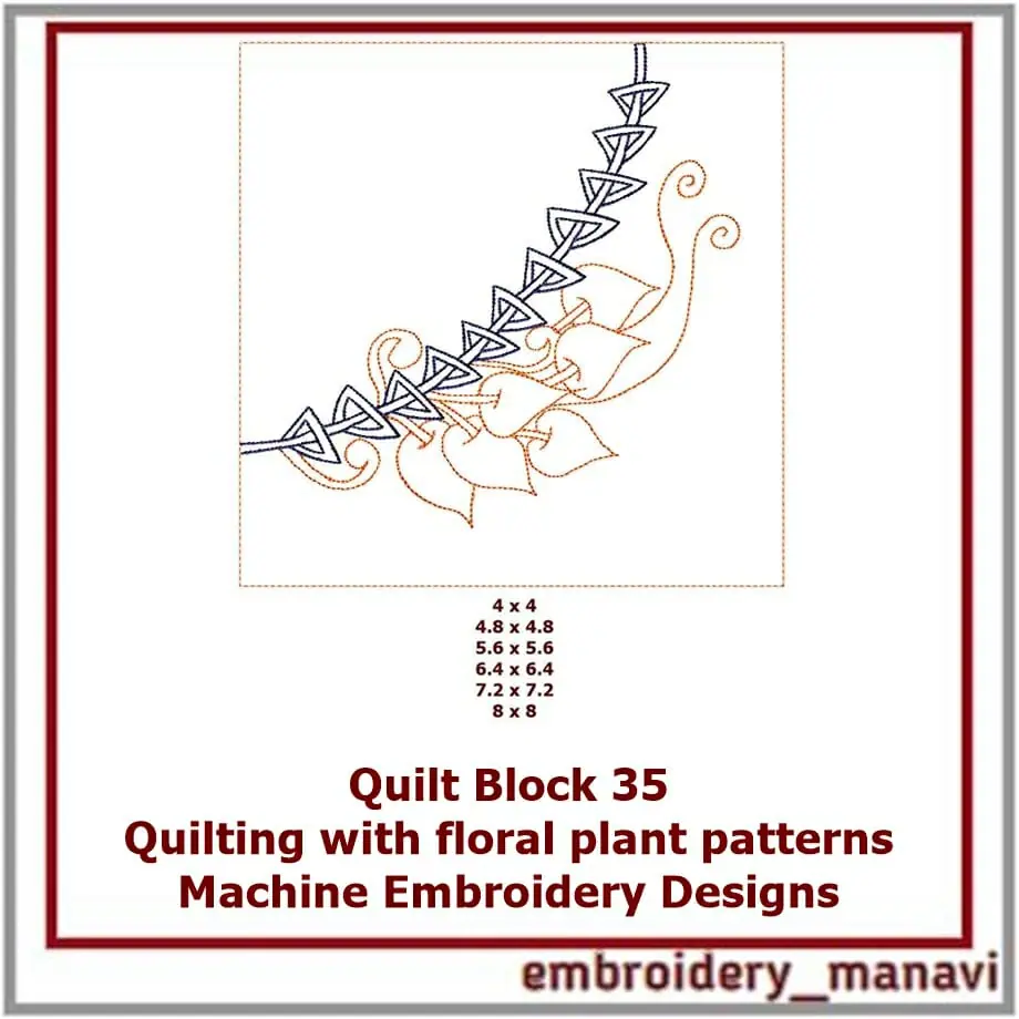 Quilt Block 35 Quilting floral plant Embroidery Designs