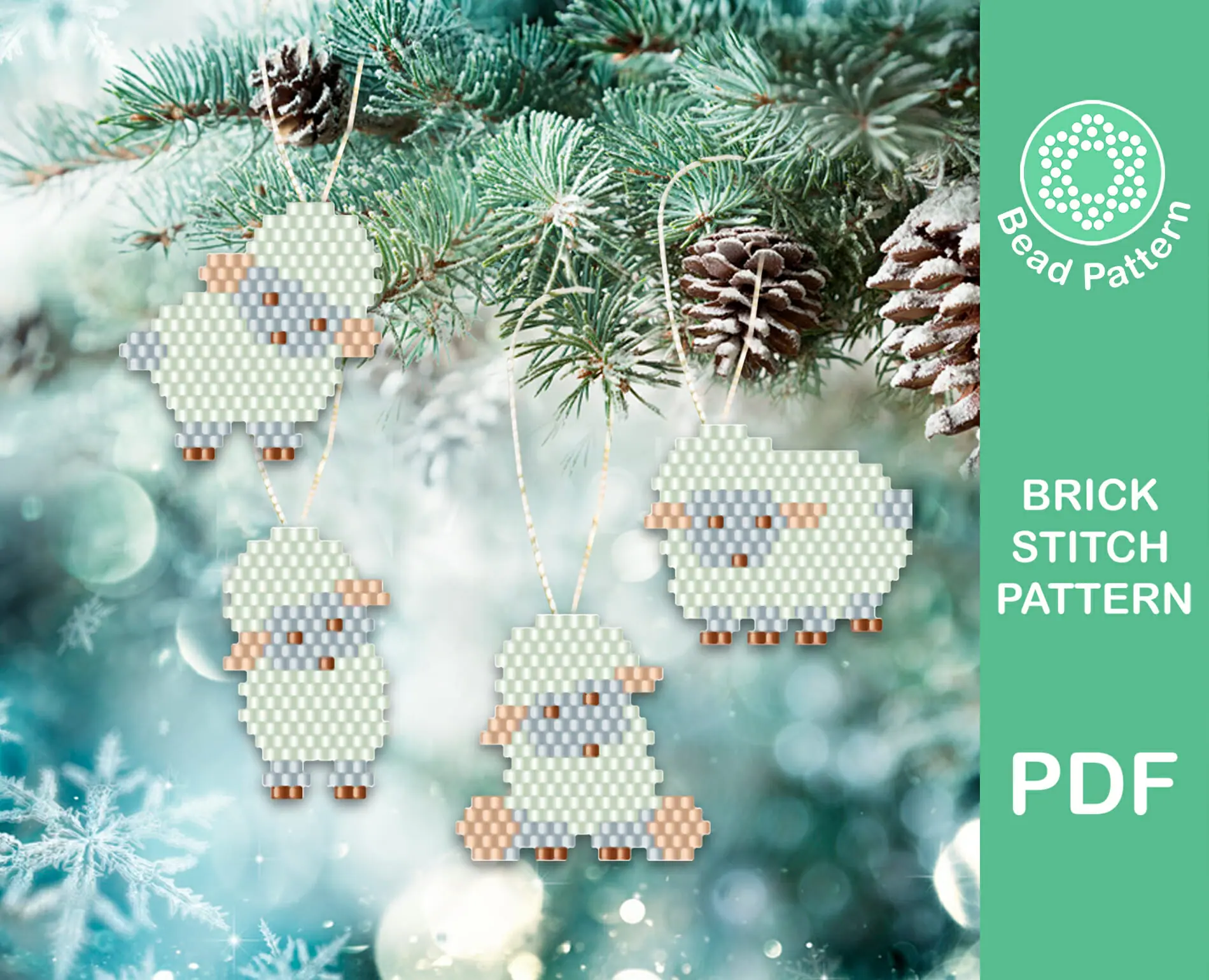 Cute sheep brick stitch pattern Christmas decoration