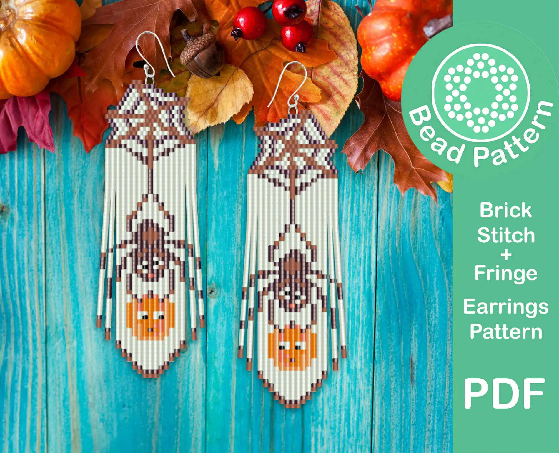 Spider Fringe earrings Brick stitch & fringe beading pattern