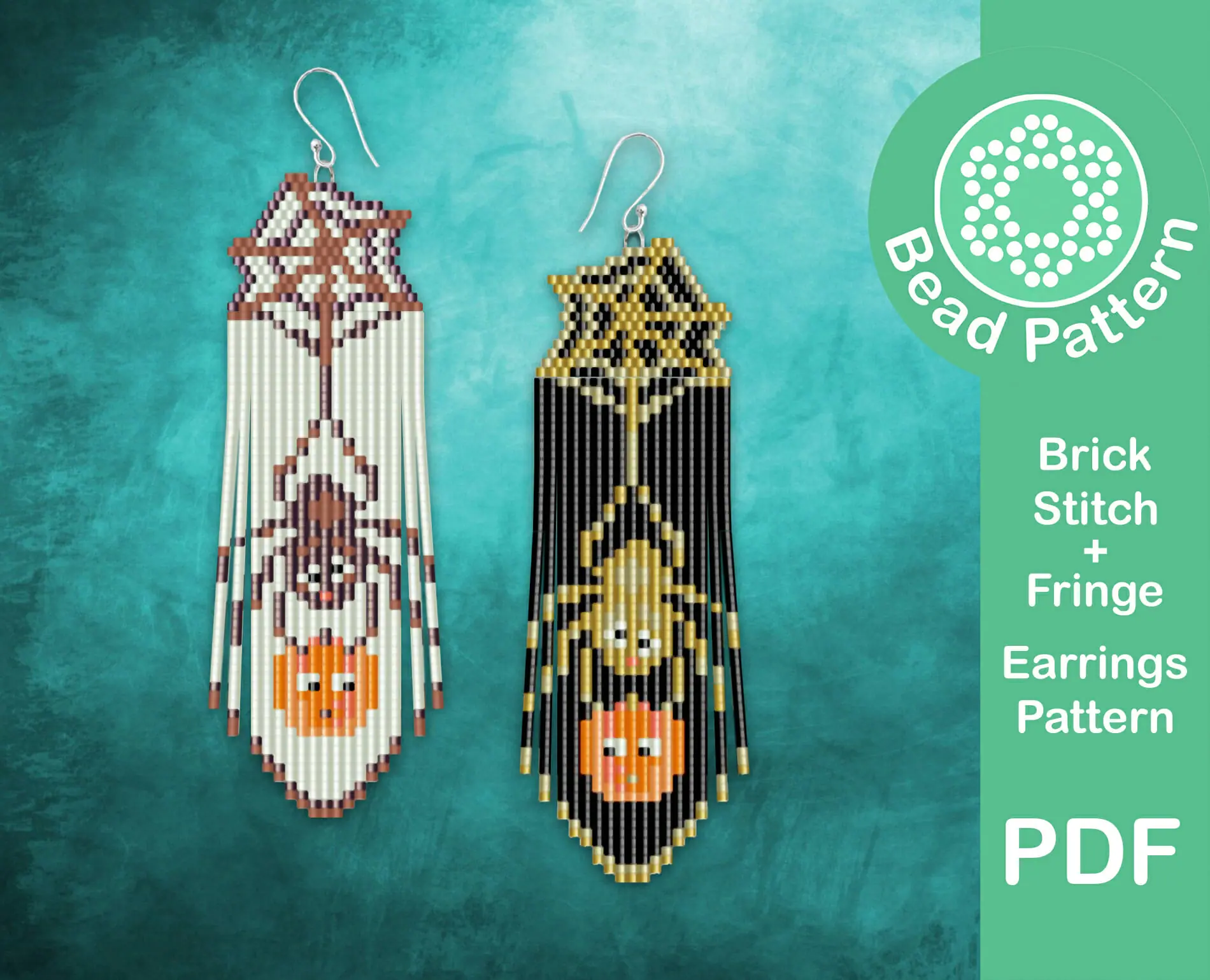 Spider Fringe earrings Brick stitch & fringe beading pattern