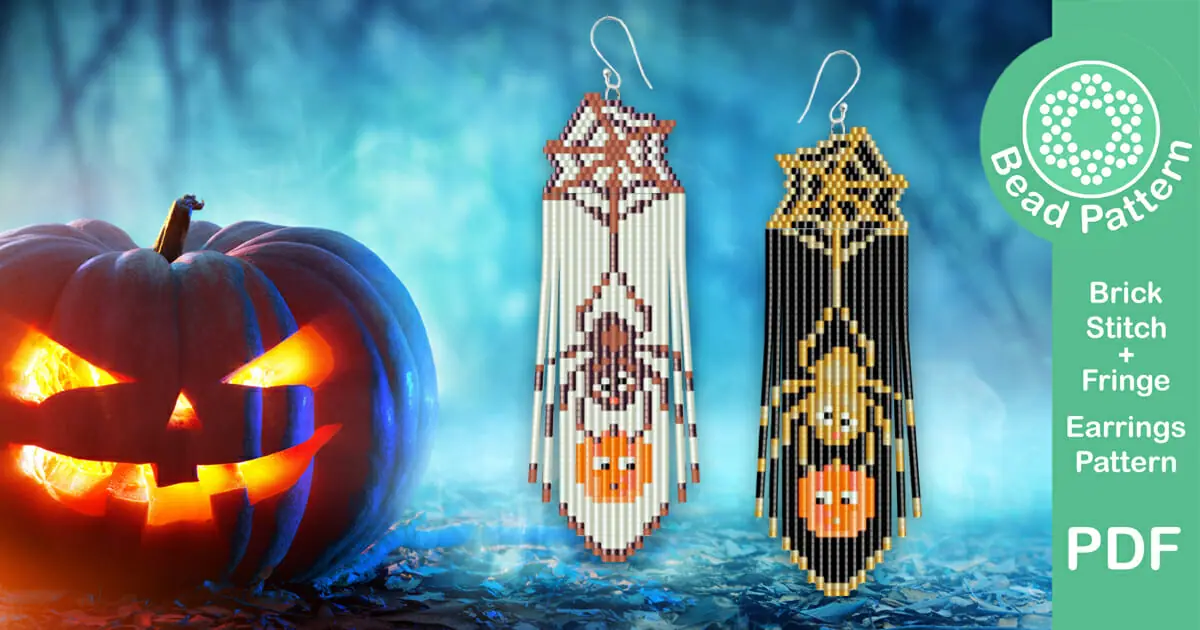 Spider Fringe earrings Brick stitch & fringe beading pattern