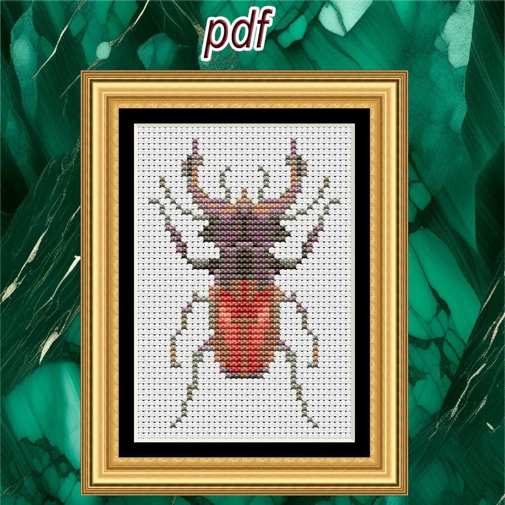 Cross stitch pattern Stag beetle pdf chart embroidery