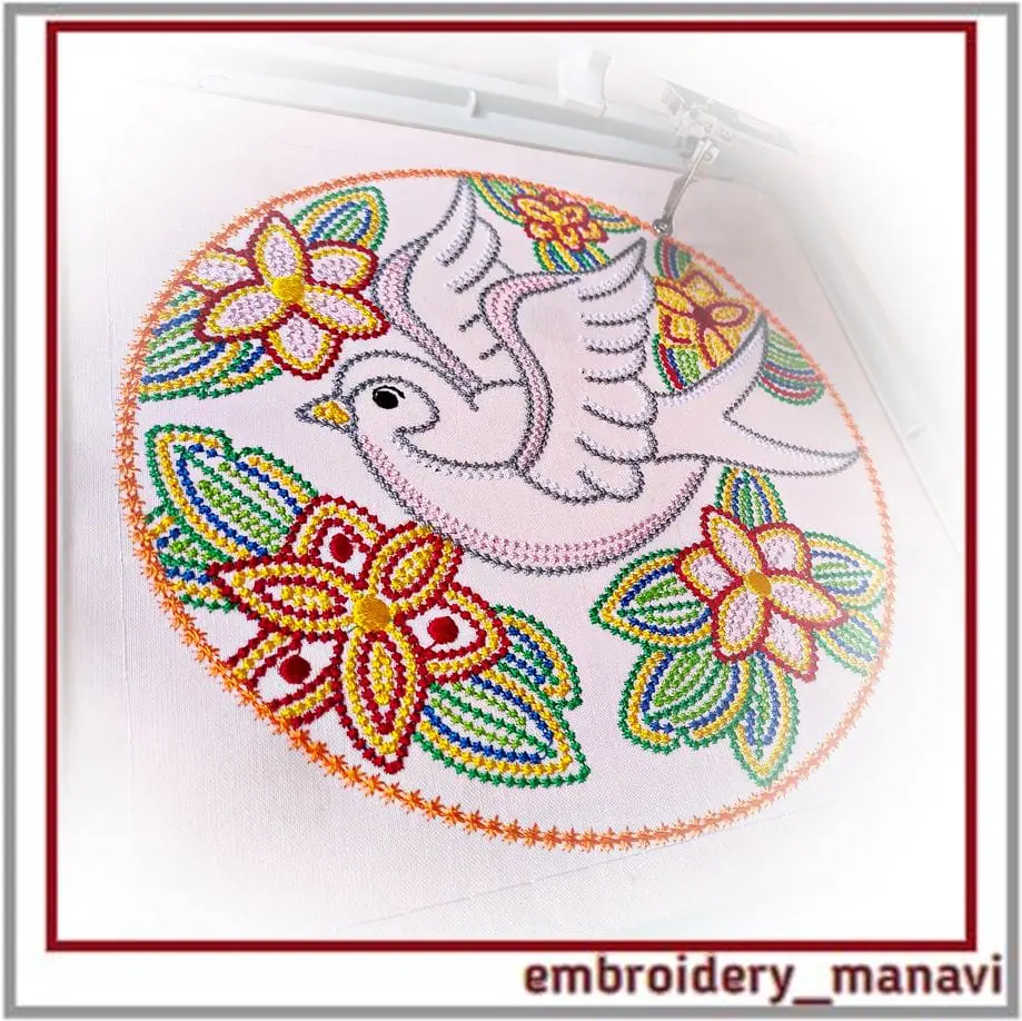 Point pattern machine embroidery design bird in flowers