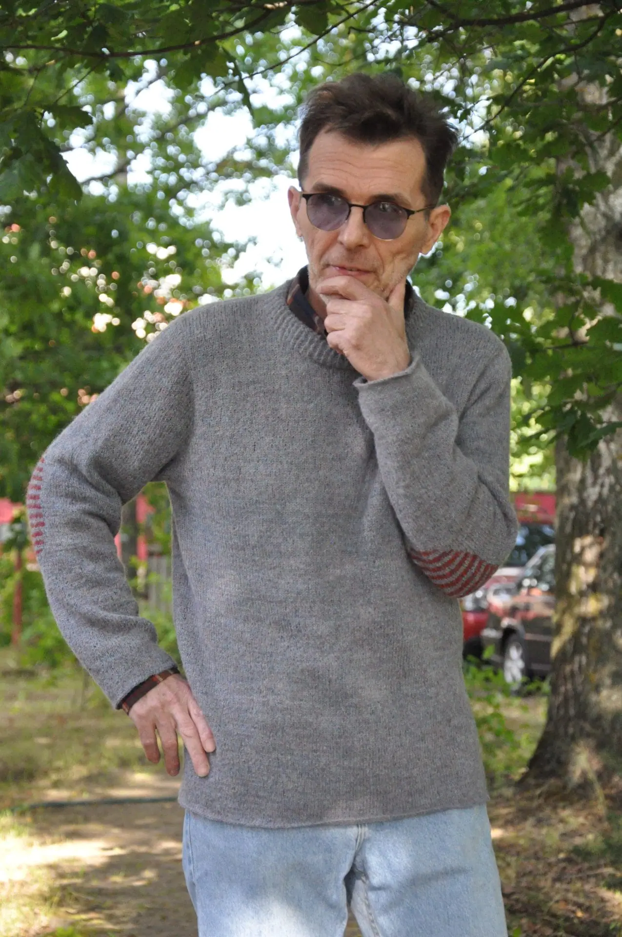 Elbow patches sweater knitting pattern PDF ENG