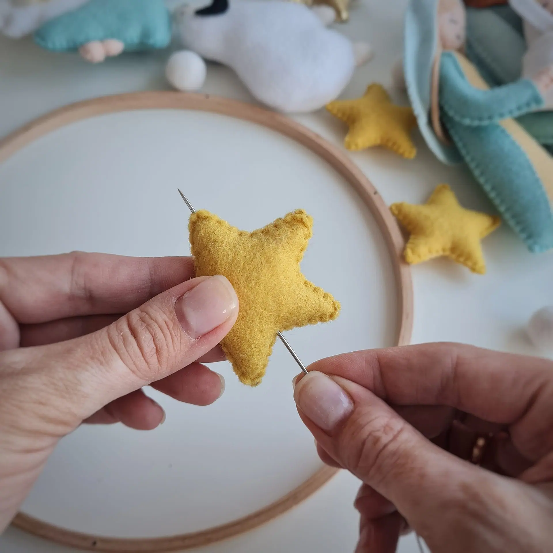 Felt baby mobile with Mary Joseph Jesus, Holy family