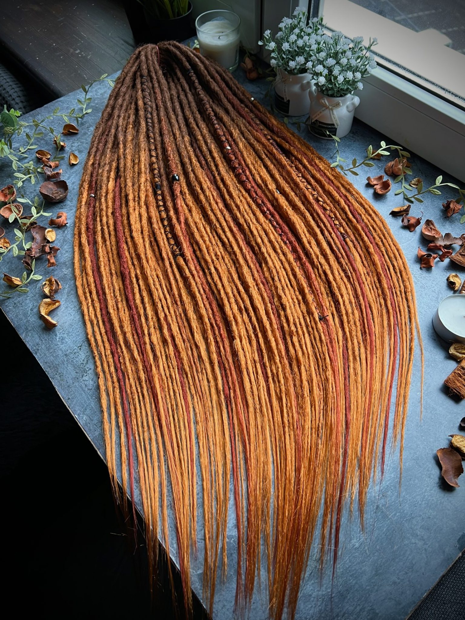 Ginger ombre dreads, temporary DE and SE dreads ginger red