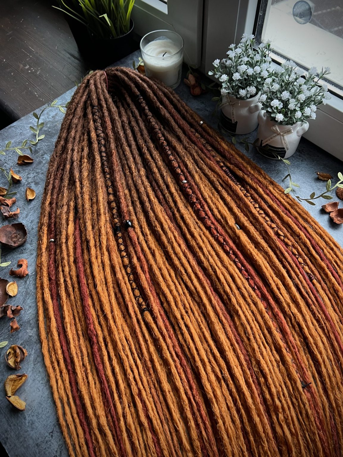 Ginger ombre dreads, temporary DE and SE dreads ginger red