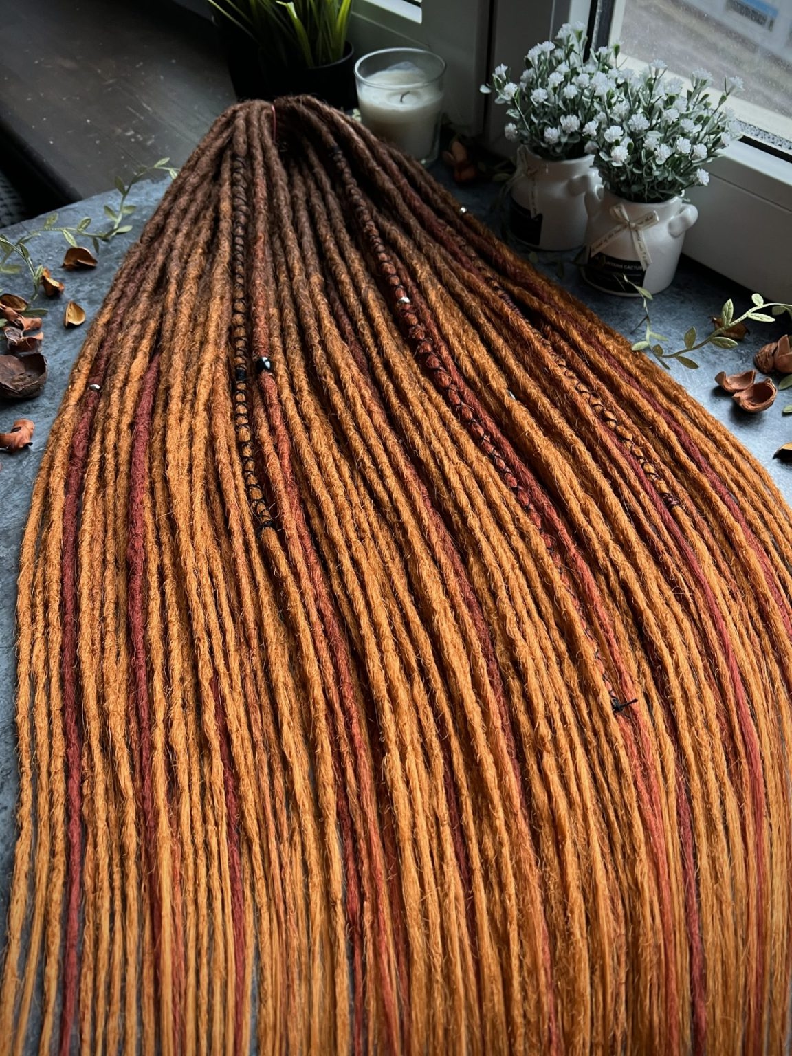 Ginger ombre dreads, temporary DE and SE dreads ginger red