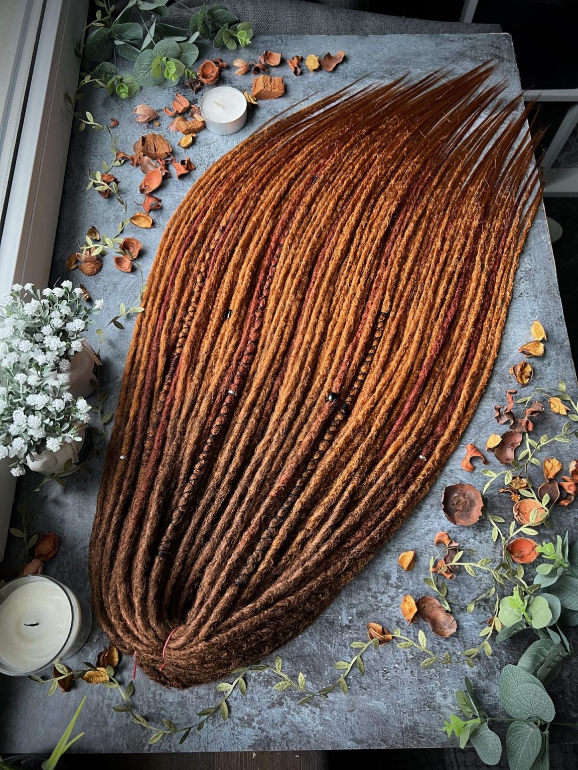 Ginger ombre dreads, temporary DE and SE dreads ginger red