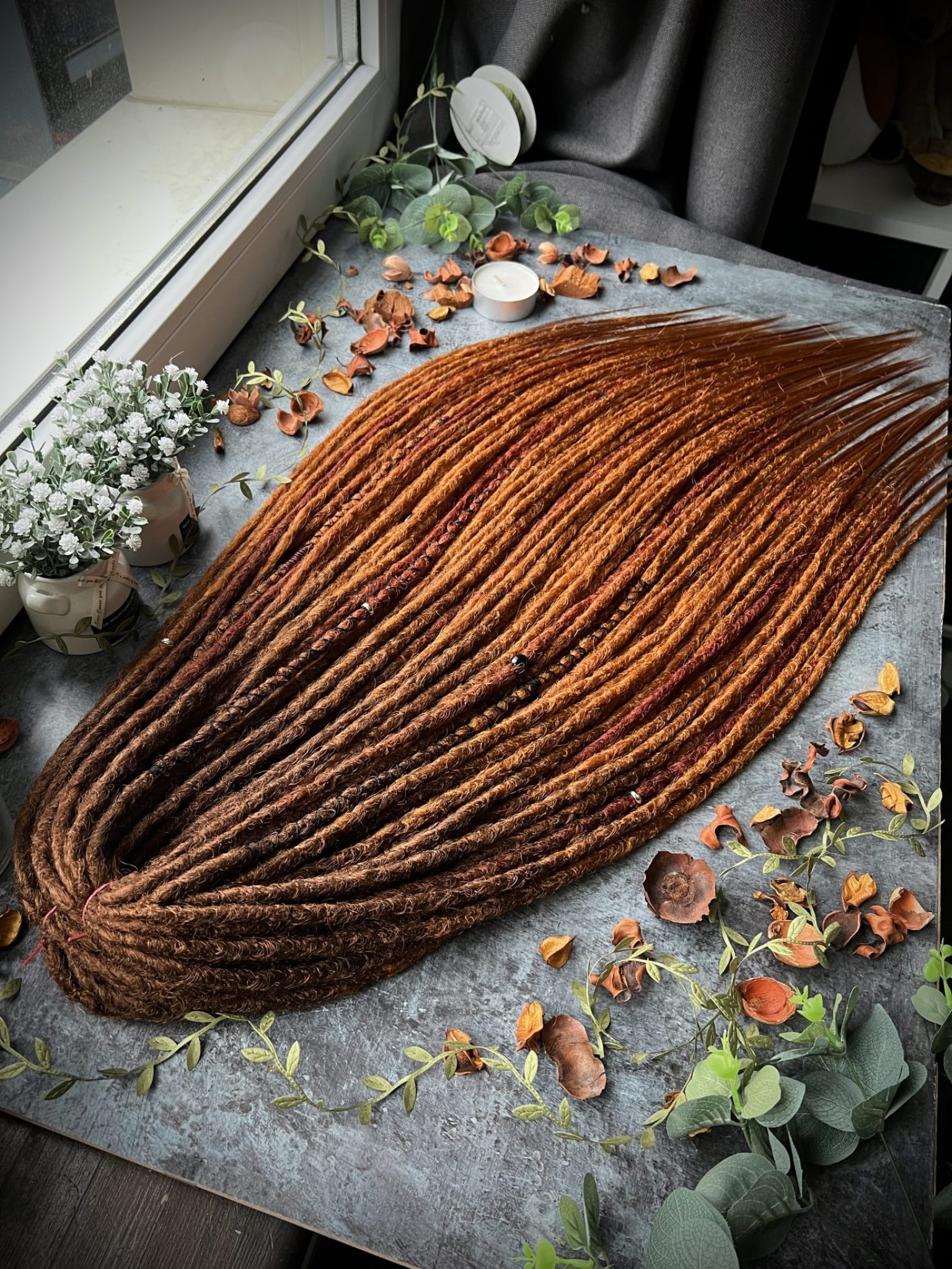 Ginger ombre dreads, temporary DE and SE dreads ginger red