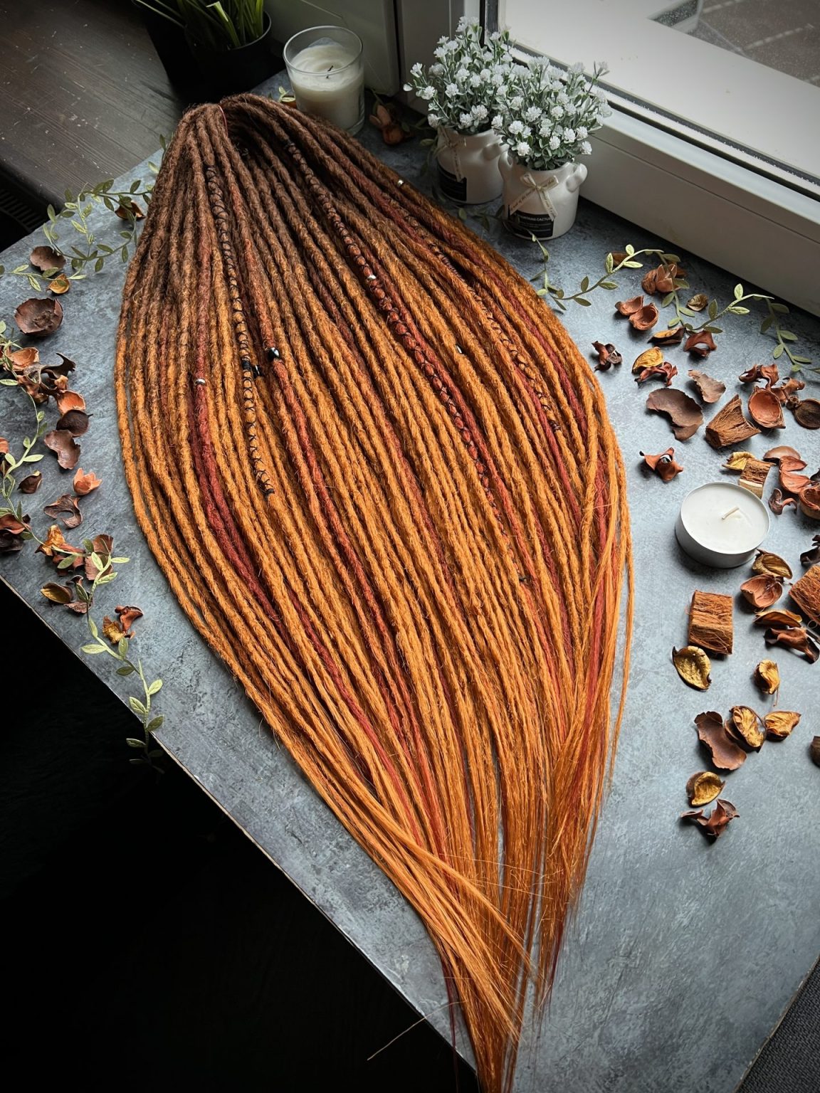 Ginger ombre dreads, temporary DE and SE dreads ginger red