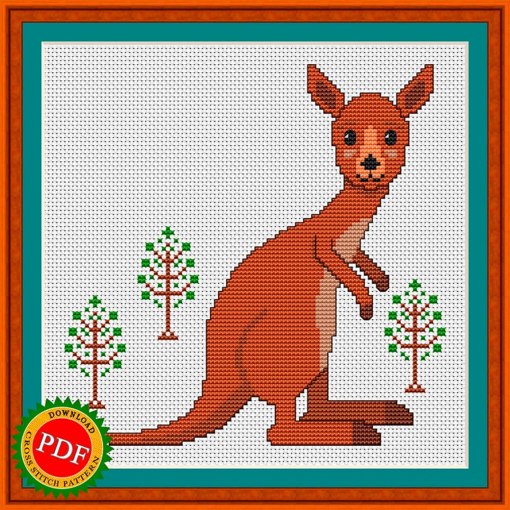 Kangaroo Cross Stitch Pattern | Cute Kangaroo Cub Chart - Crealandia
