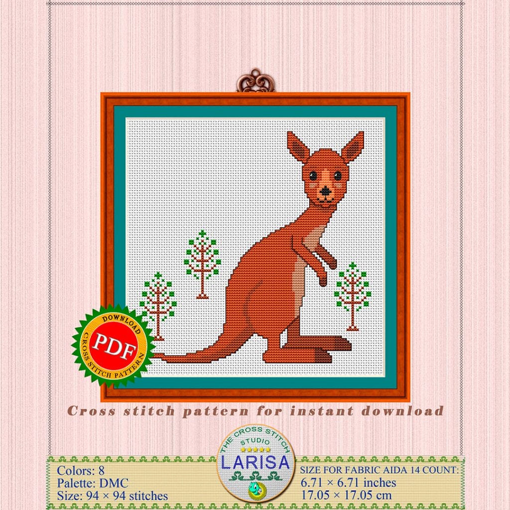 Kangaroo Cross Stitch Pattern | Cute Kangaroo Cub Chart - Crealandia