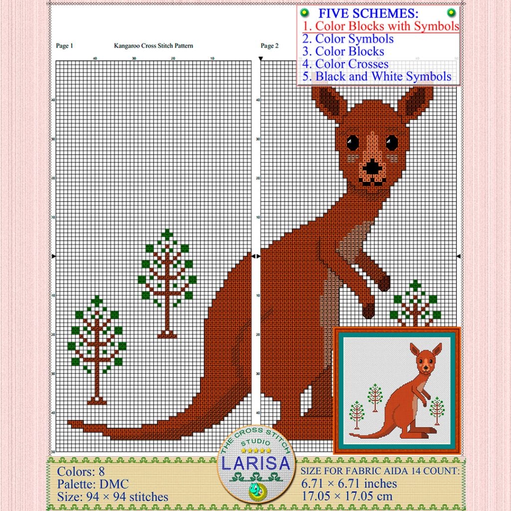 Kangaroo Cross Stitch Pattern | Cute Kangaroo Cub Chart - Crealandia