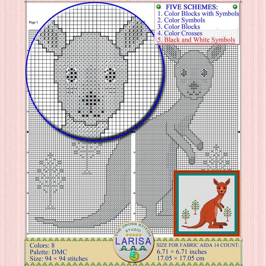 Kangaroo Cross Stitch Pattern | Cute Kangaroo Cub Chart - Crealandia