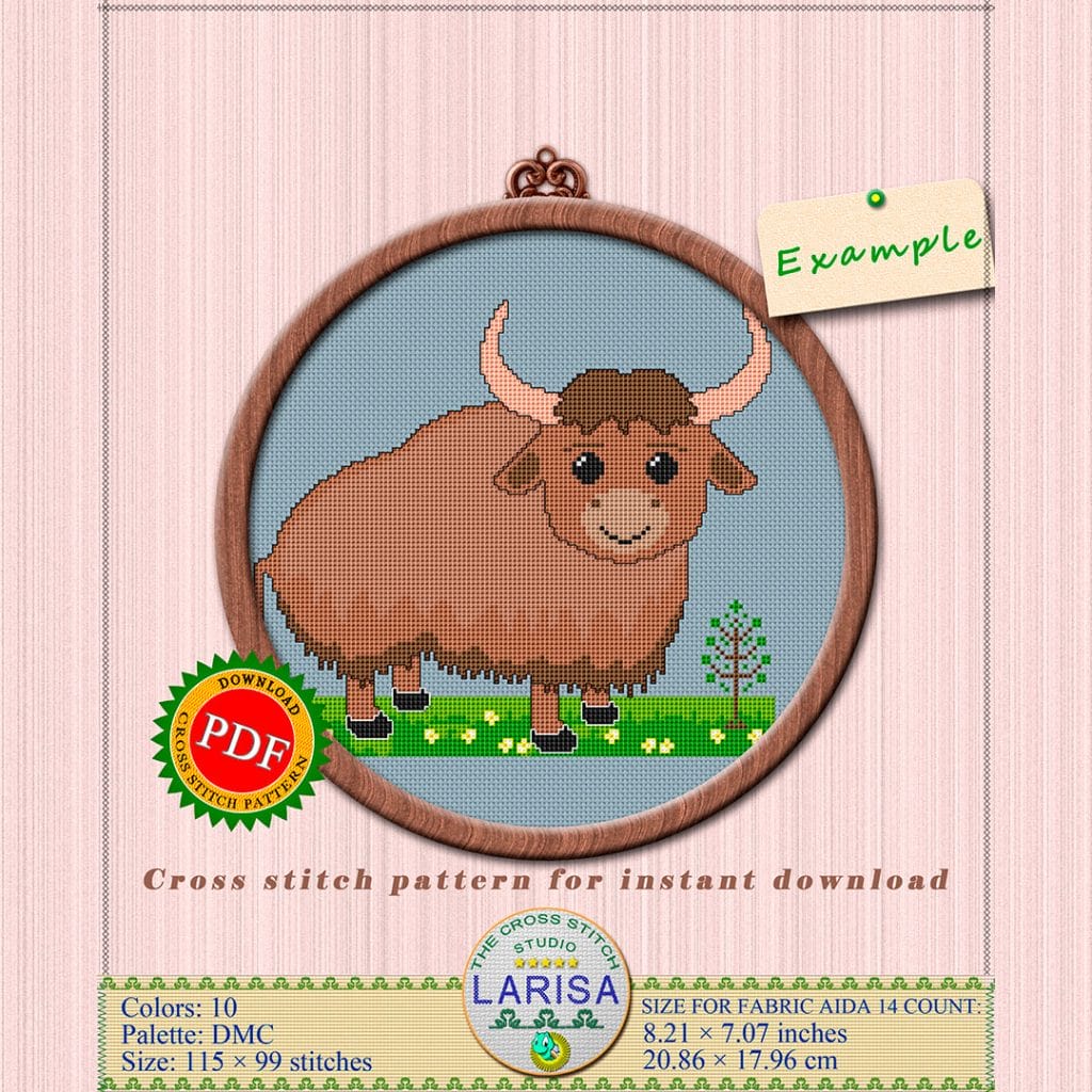 Yak Cross Stitch Pattern | Cute Yak Calf Chart - Crealandia
