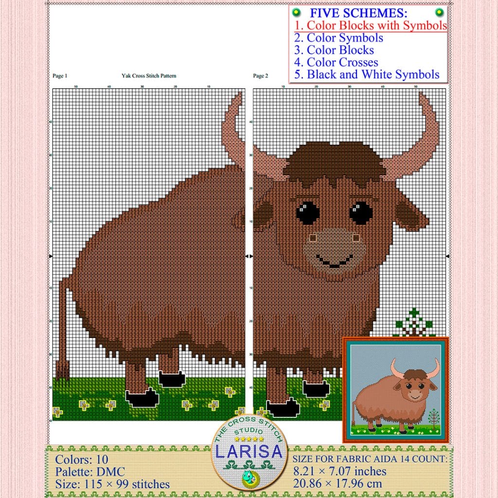 Yak Cross Stitch Pattern | Cute Yak Calf Chart - Crealandia