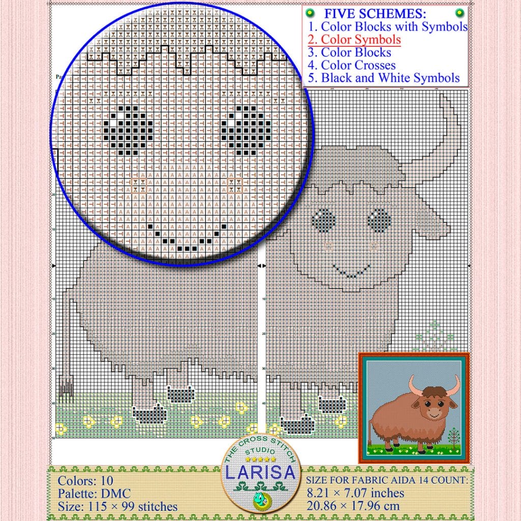 Yak Cross Stitch Pattern | Cute Yak Calf Chart - Crealandia