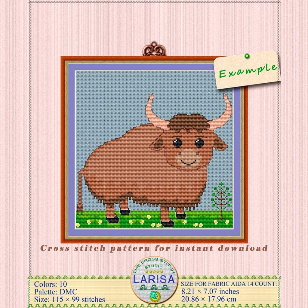 Yak Cross Stitch Pattern | Cute Yak Calf Chart - Crealandia