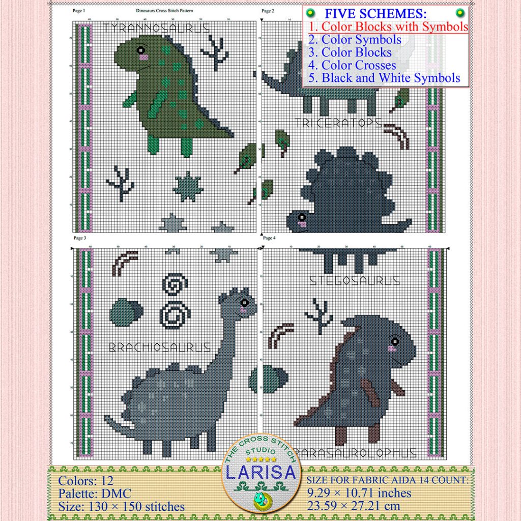 Dinosaurs Cross Stitch Pattern | Mesozoic Menagerie Chart | Prehistoric ...