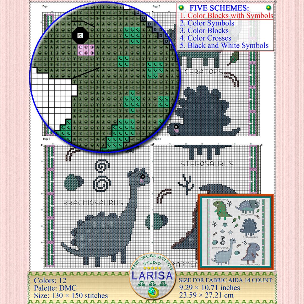 Dinosaurs Cross Stitch Pattern | Mesozoic Menagerie Chart | Prehistoric ...
