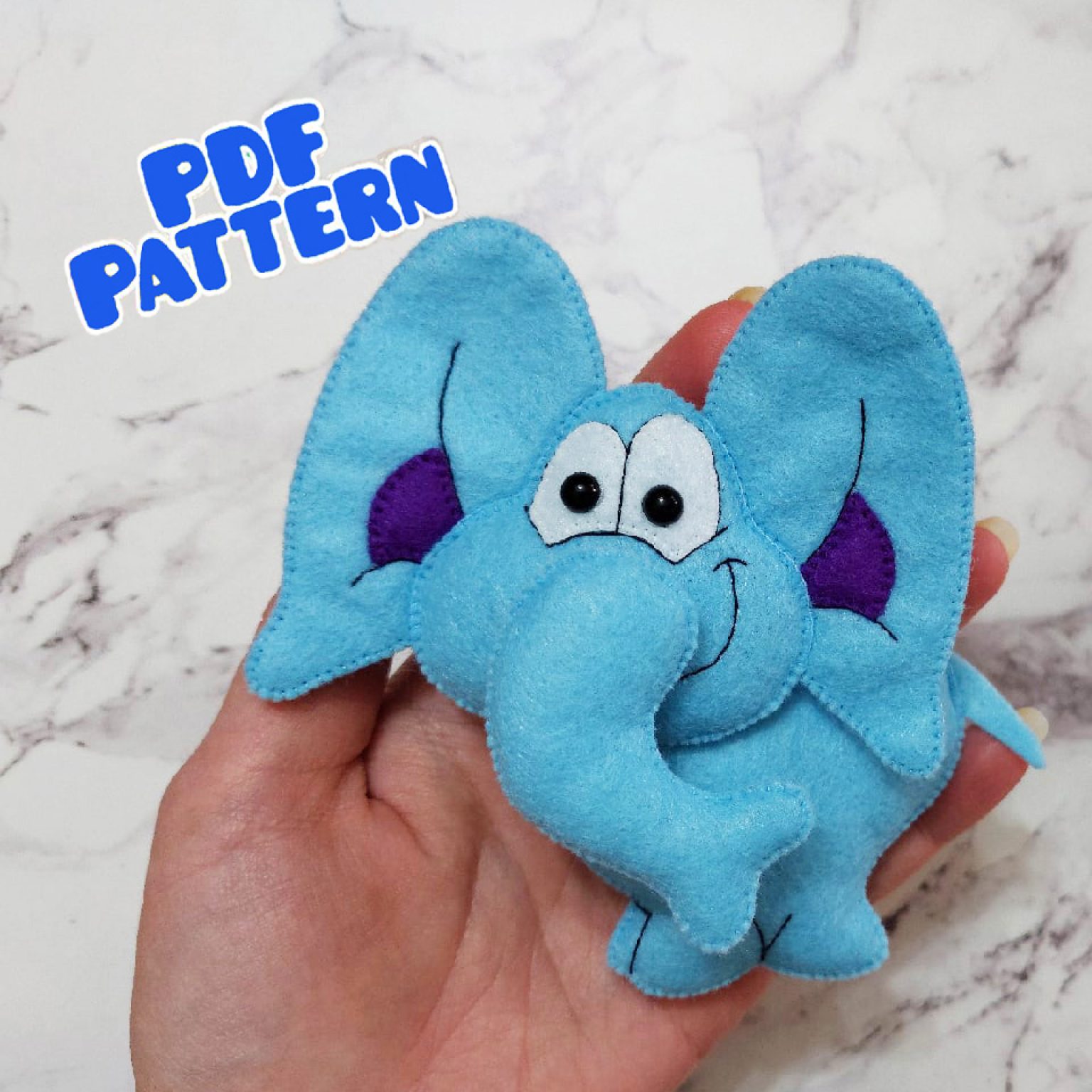 Felt elephant pattern Felt animal pattern PDF - Crealandia