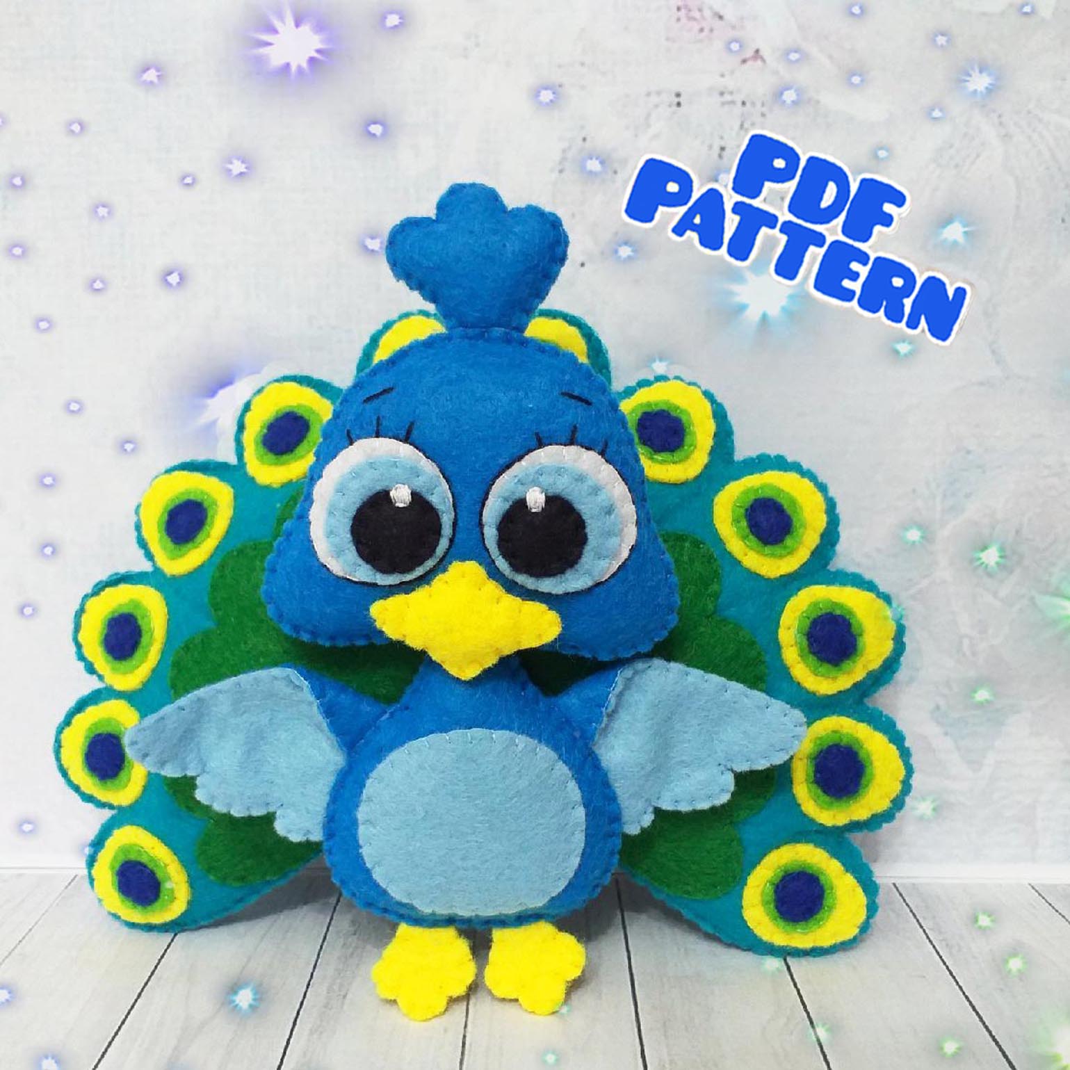Felt peacock pattern Peacock ornament Felt bird pattern - Crealandia