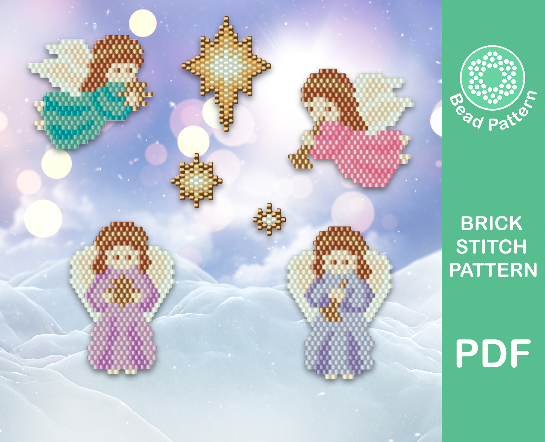 Christmas angel and star brick stitch beading patterns