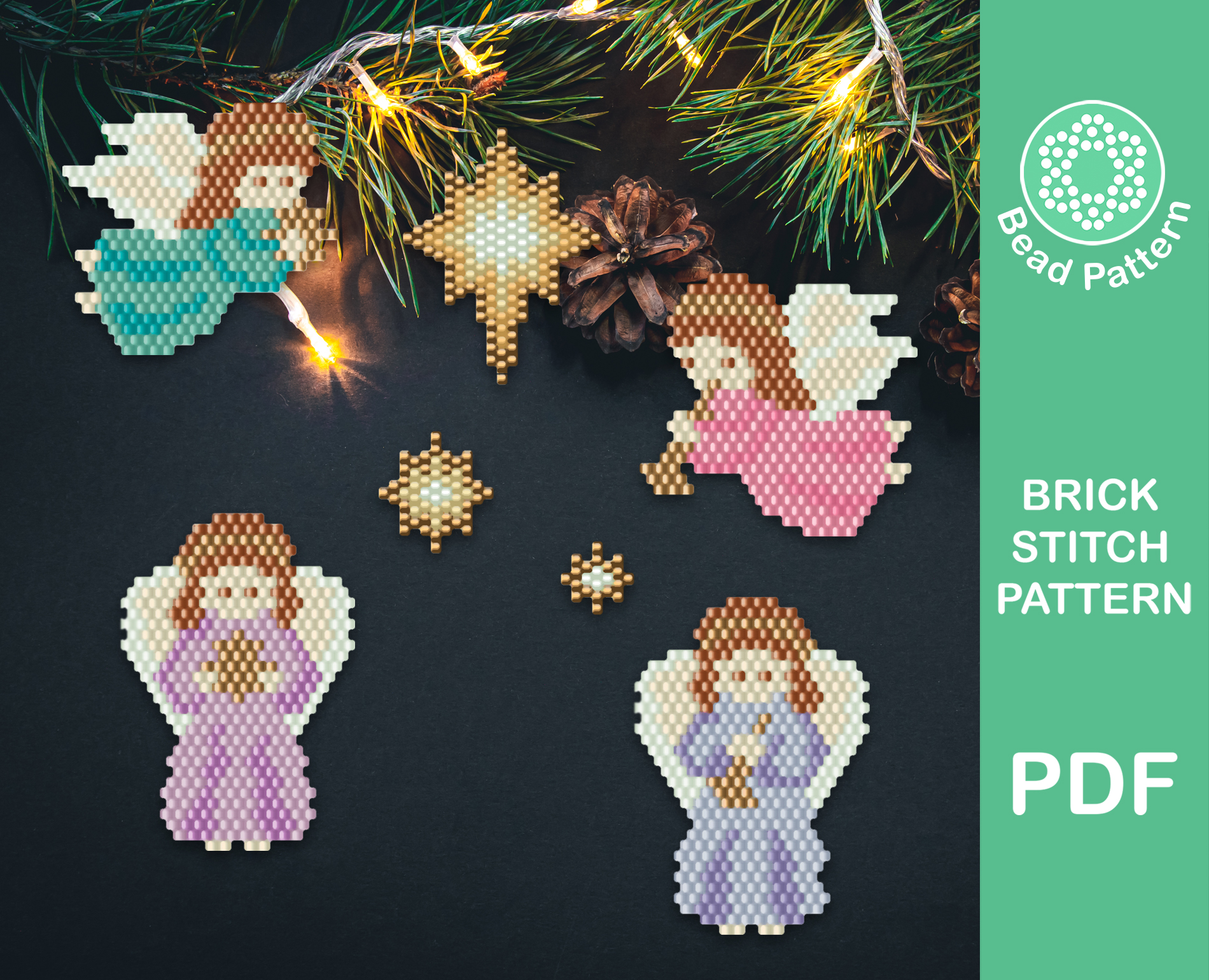 Christmas angel and star brick stitch beading patterns