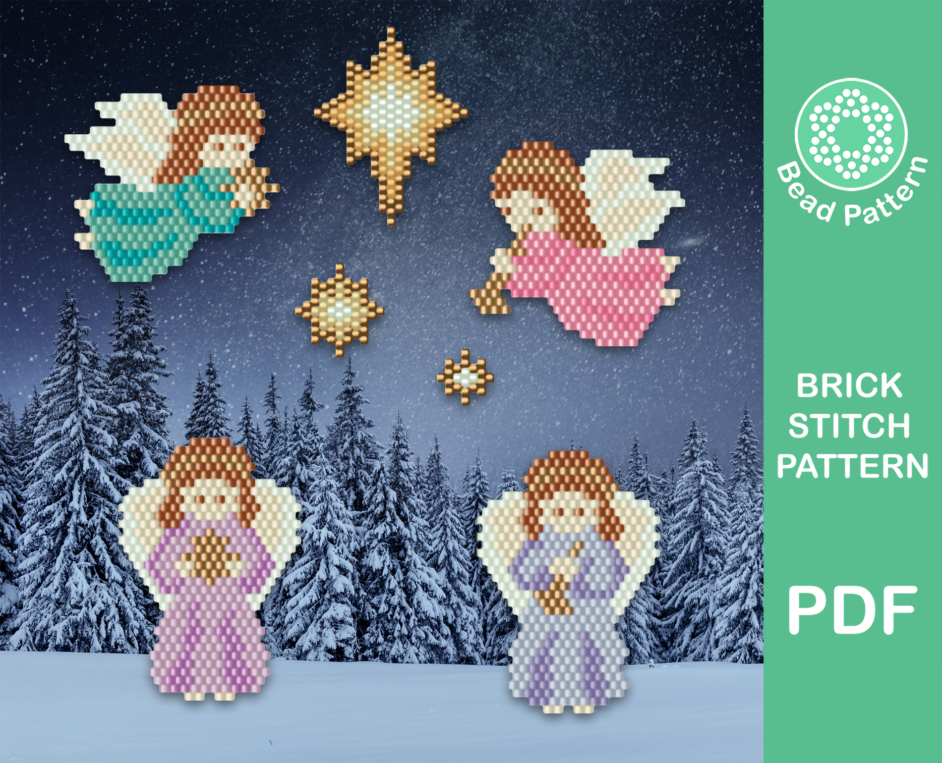 Christmas angel and star brick stitch beading patterns