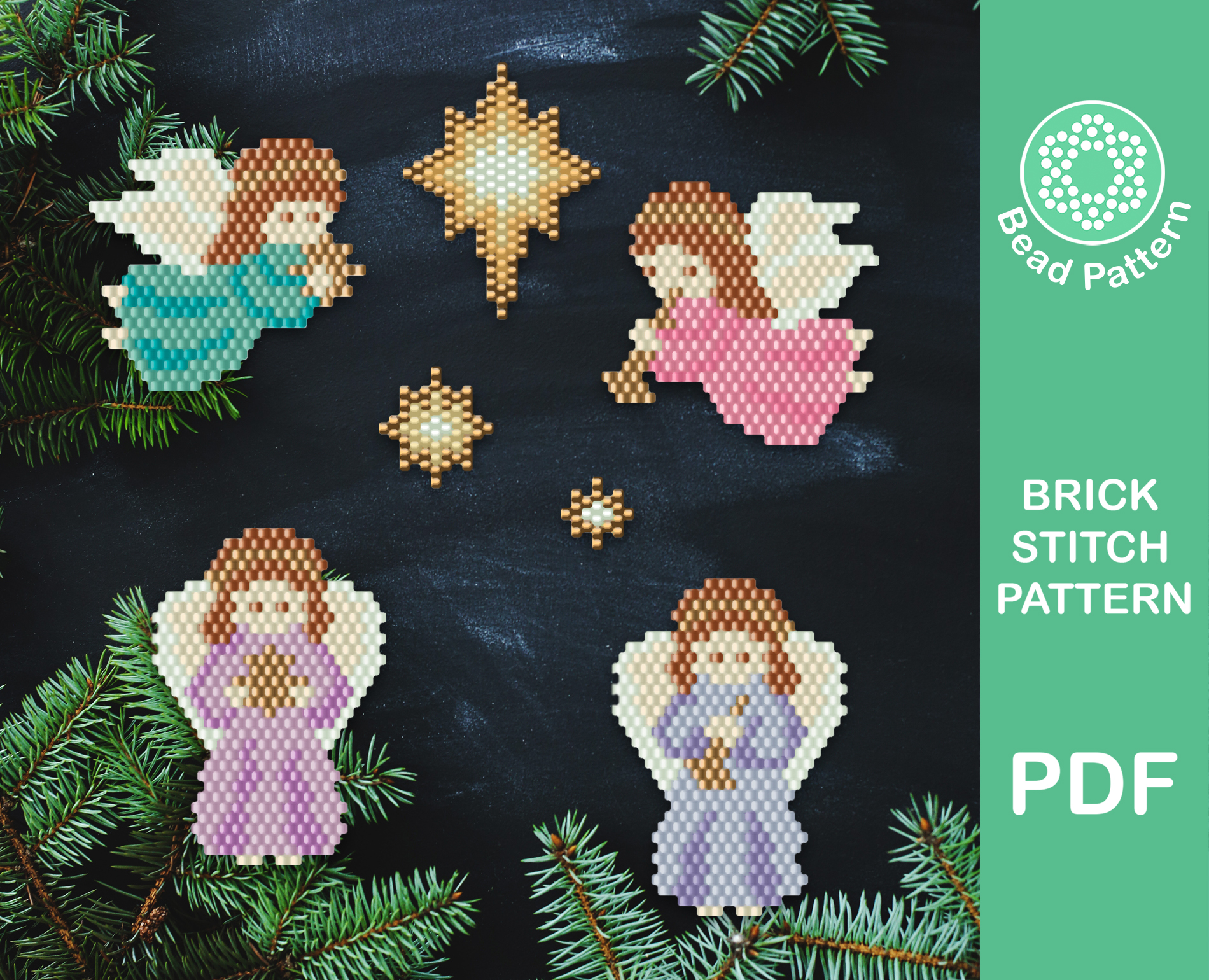 Christmas angel and star brick stitch beading patterns