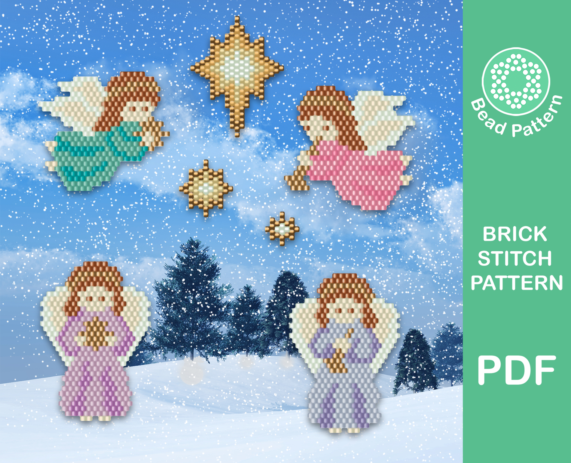 Christmas angel and star brick stitch beading patterns