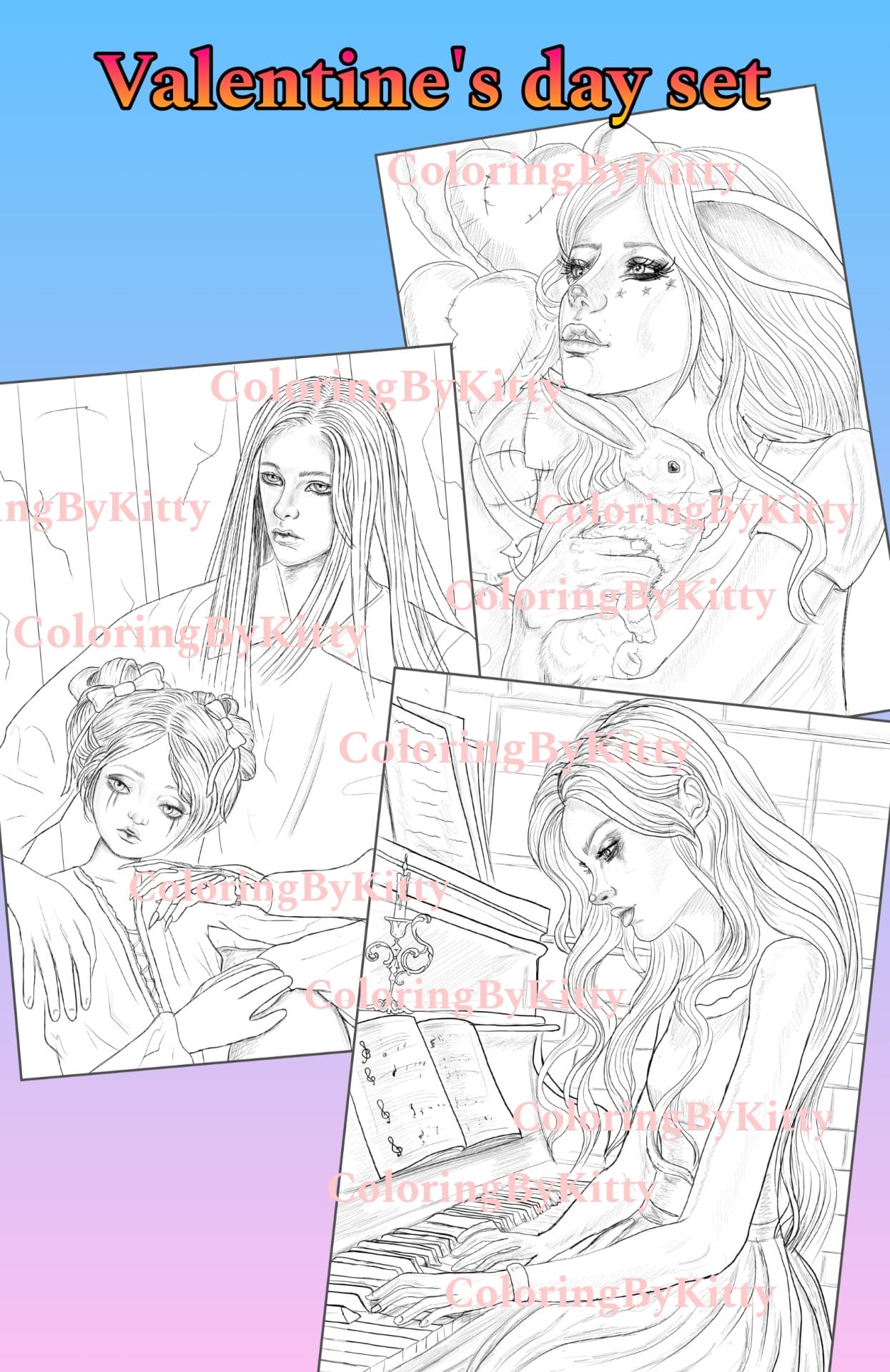 Single coloring page "Valentine's day set" " - Crealandia