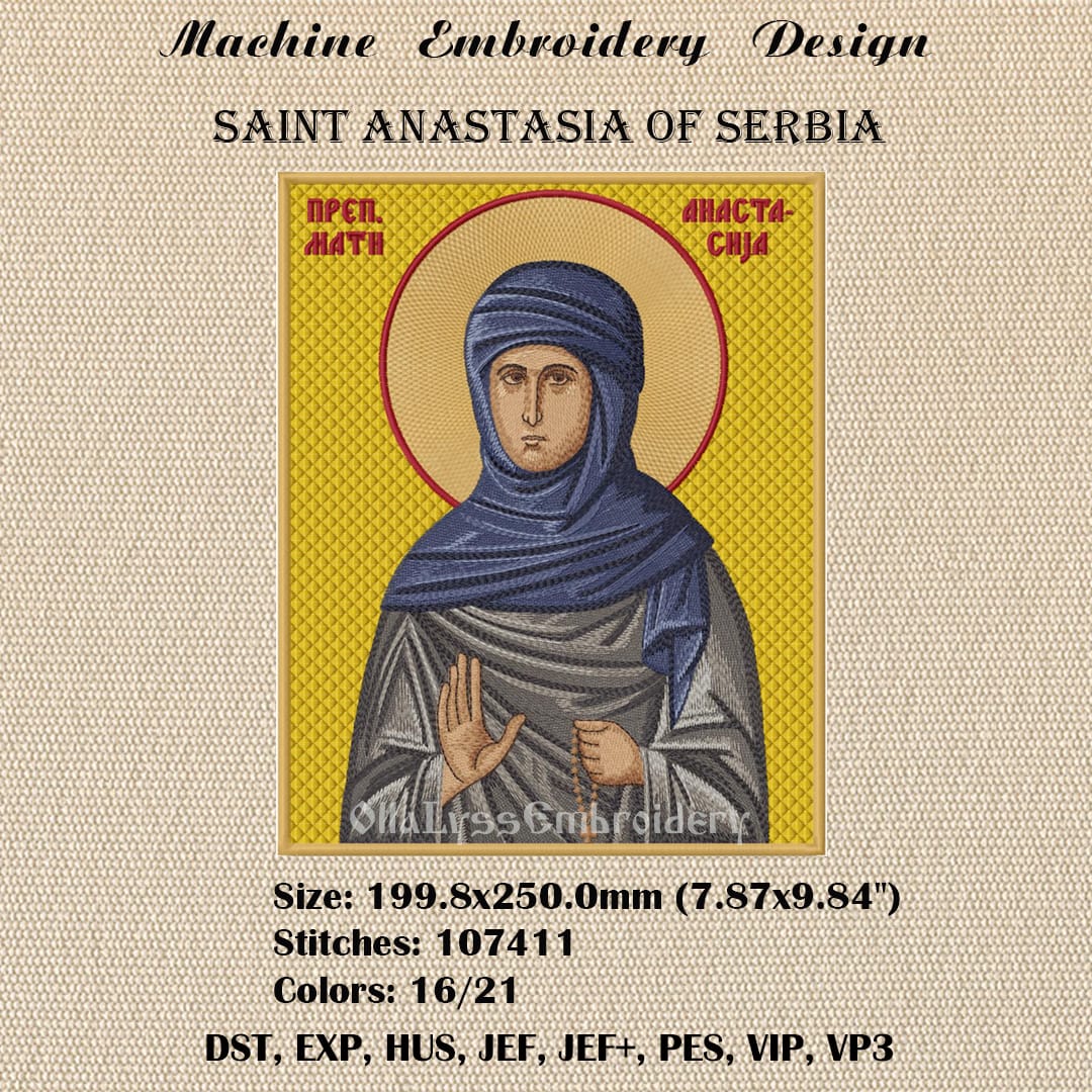 Saint Anastasia of Serbia embroidery design