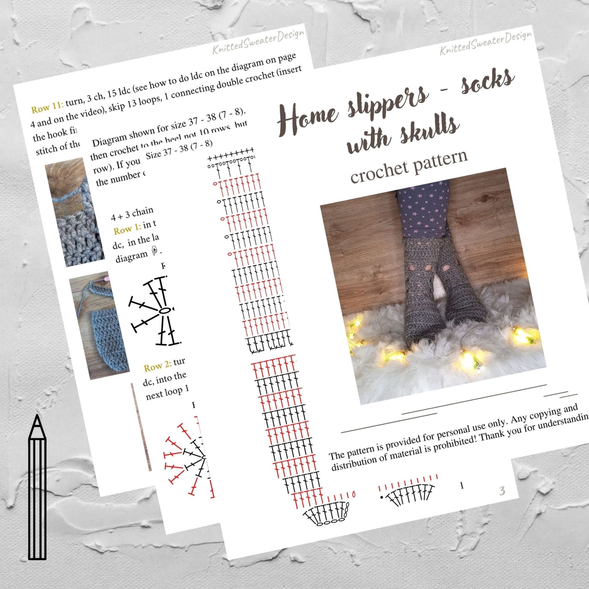 Women's wool crochet socks with skulls - Crealandia