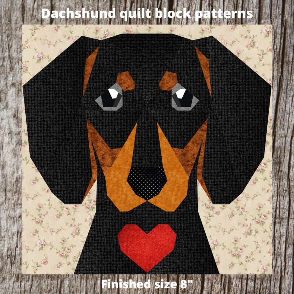 Dachshund quilt block patterns 4 versions paper piecing