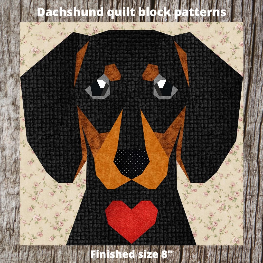 Dachshund quilt block patterns 4 versions paper piecing